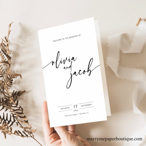 Wedding Program Template Folded Modern Calligraphy Editable - Etsy