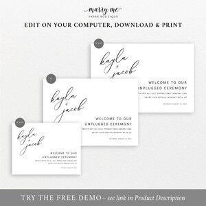 Unplugged Ceremony Sign Template, Modern Elegance, Editable Unplugged ...