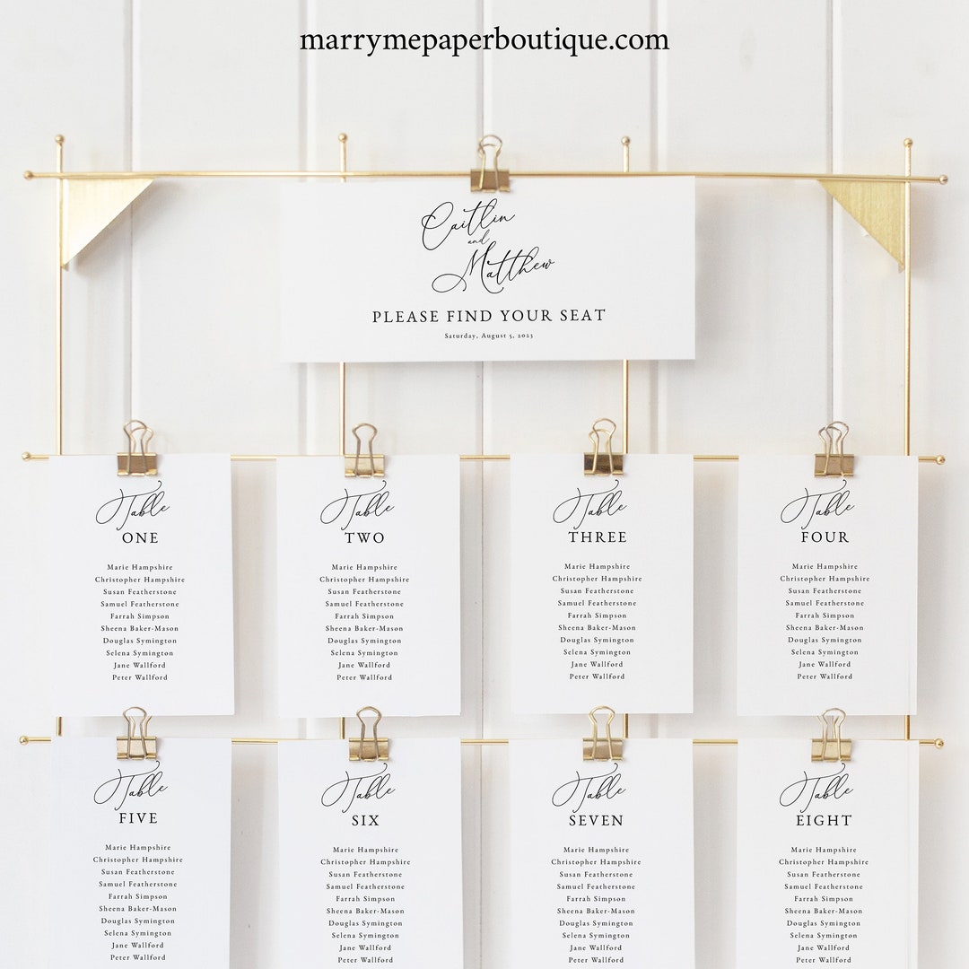 Elegant Seating Chart Cards Template Calligraphy Seating Plan - Etsy