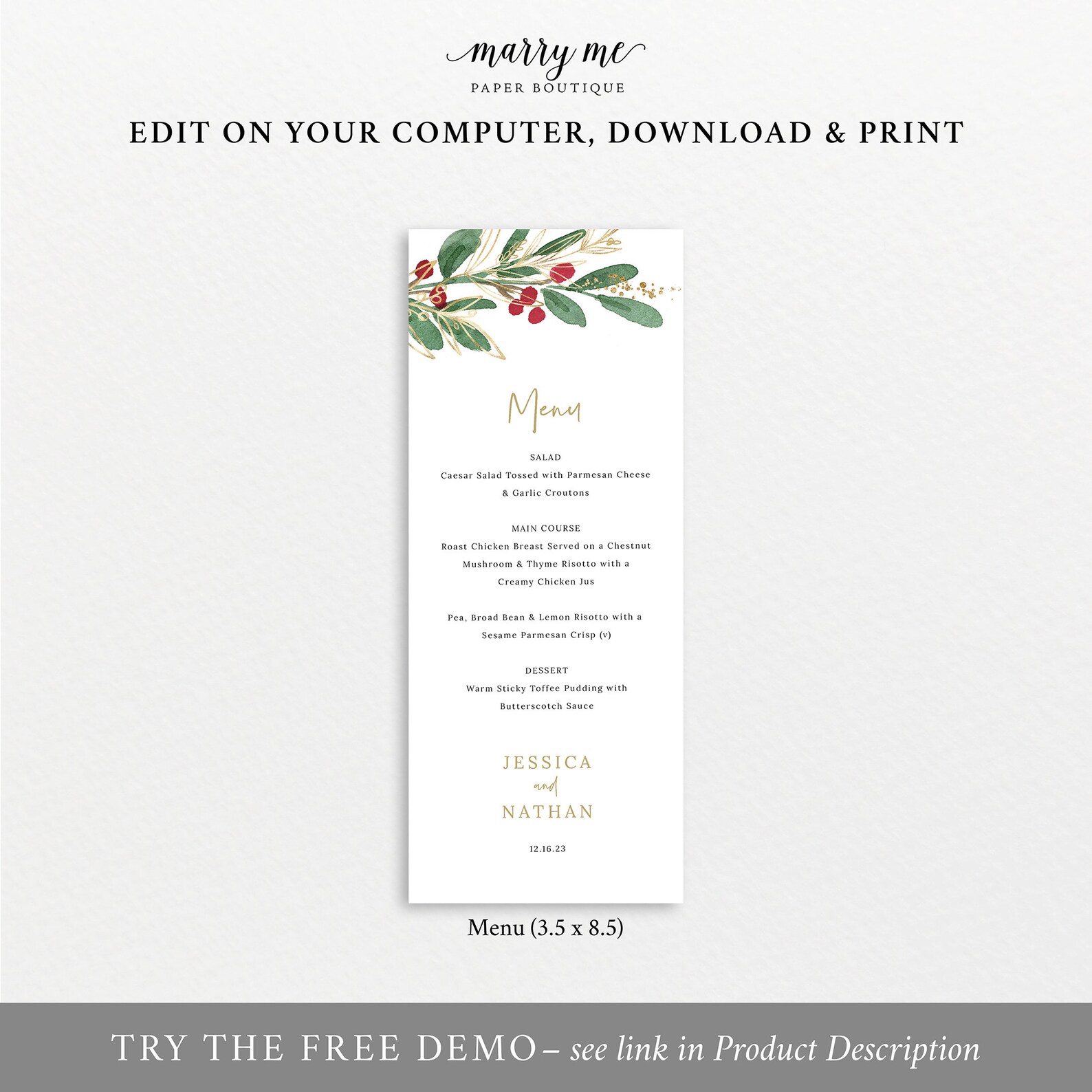 Winter Wedding Menu Template Christmas Wedding Menu Editable - Etsy