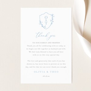 Thank You Letter Template, Light Blue Crest & Monogram, Wedding Table ...