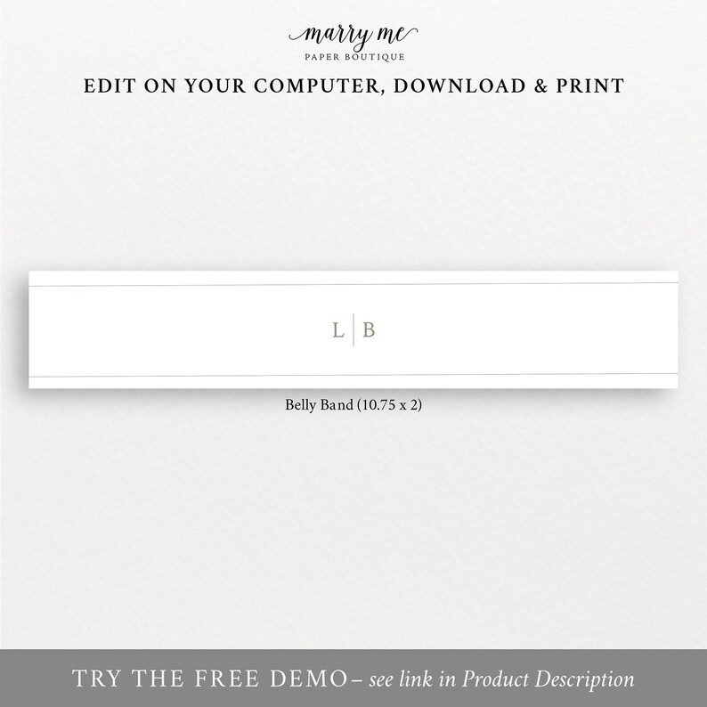 Belly Band Template Monogram & Border Elegant Wedding - Etsy