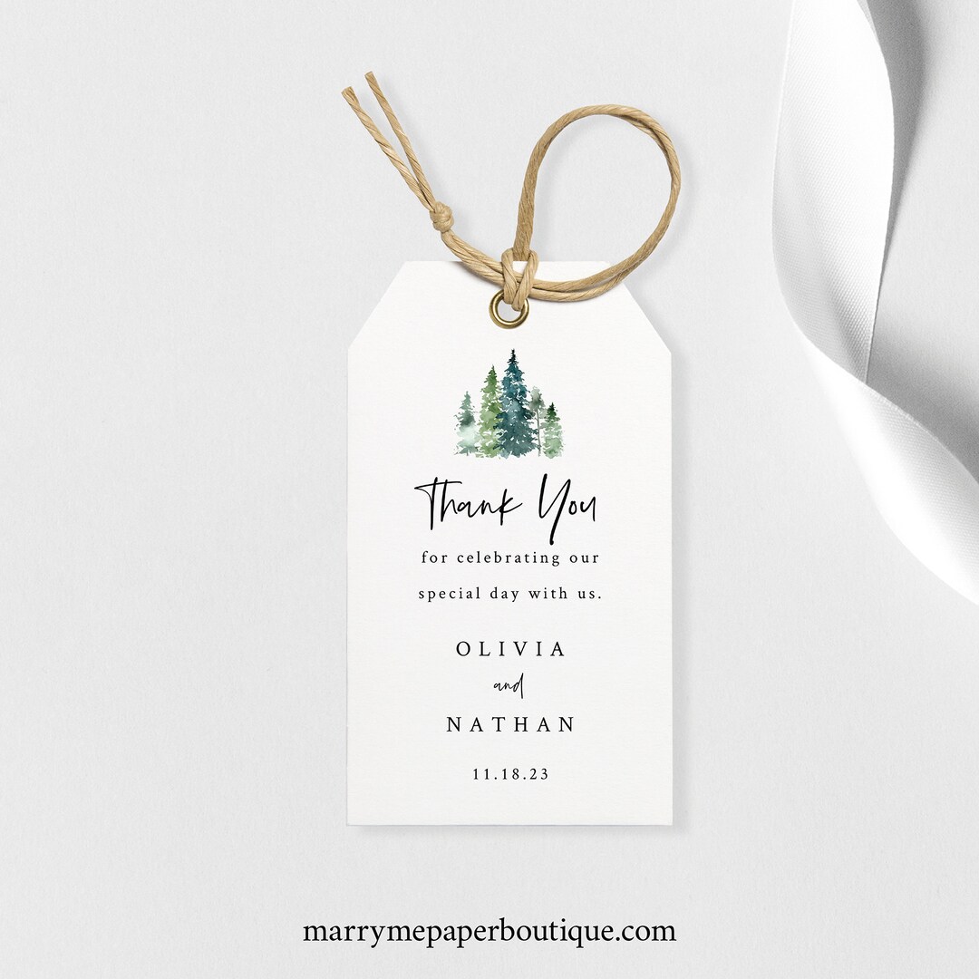Pine Forest Favor Tag Template, Printable Wedding Gift Tag, Rustic Pine ...