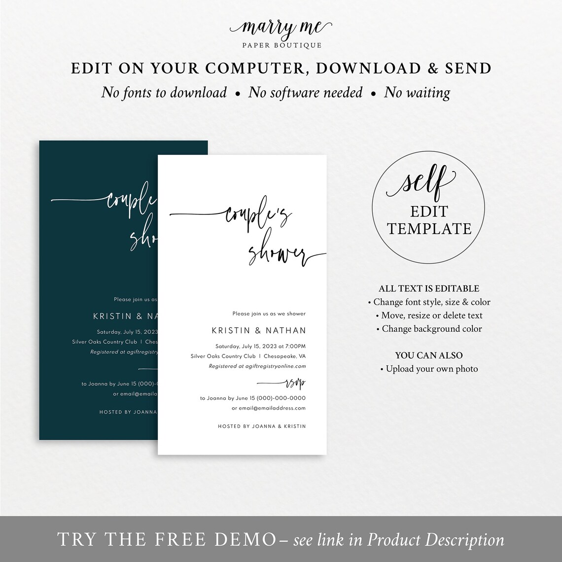 Digital Couples Shower Text Invitation Template Modern & | Etsy