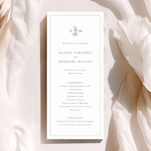 Wedding Program Template, Leaf Monogram Border, Wedding Monogram, Ceremony Program, Printable ...