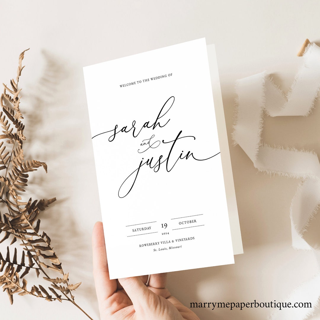 Classic Wedding Program Template, Folded, Elegant Program, Printable ...
