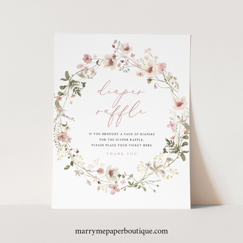 Diaper Raffle Sign Template & Ticket Rustic Pink Flowers - Etsy