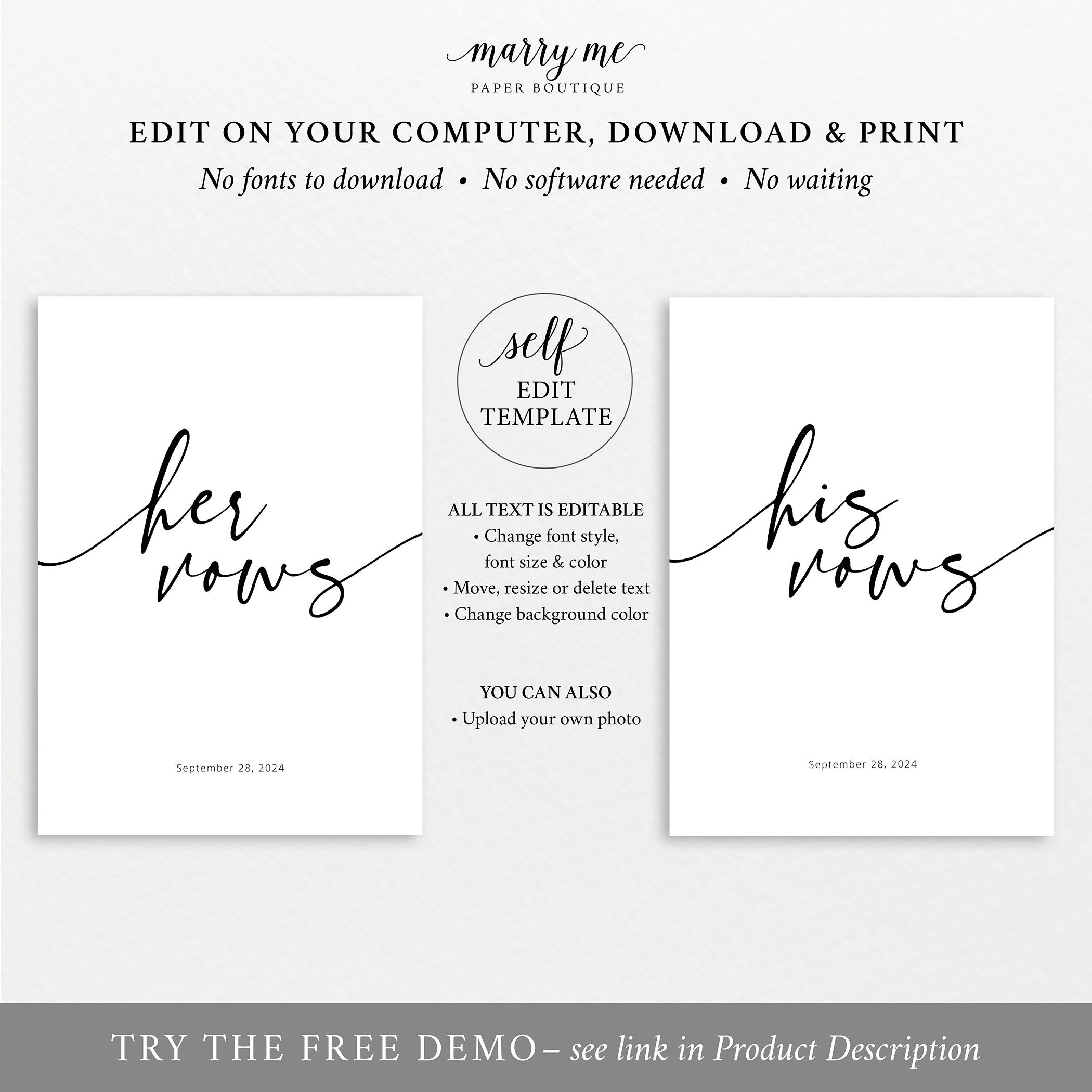 Wedding Vows Cards Template Modern Calligraphy Modern Vows - Etsy