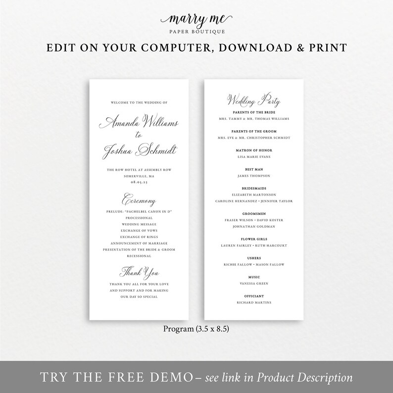Elegant Wedding Program Template Editable Program Printable - Etsy