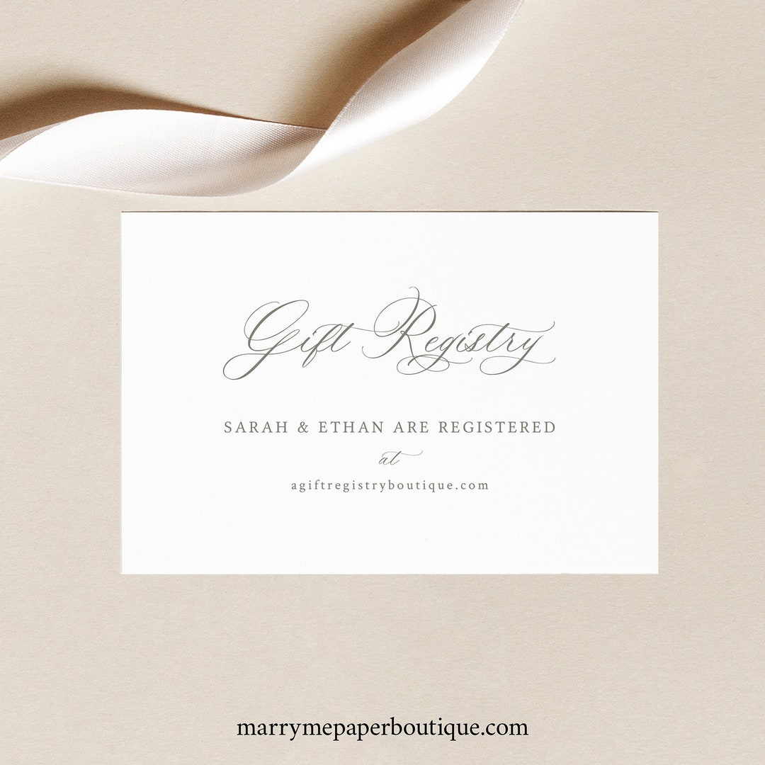 Wedding Gift Registry Card Template, Calligraphy, Printable, Editable ...