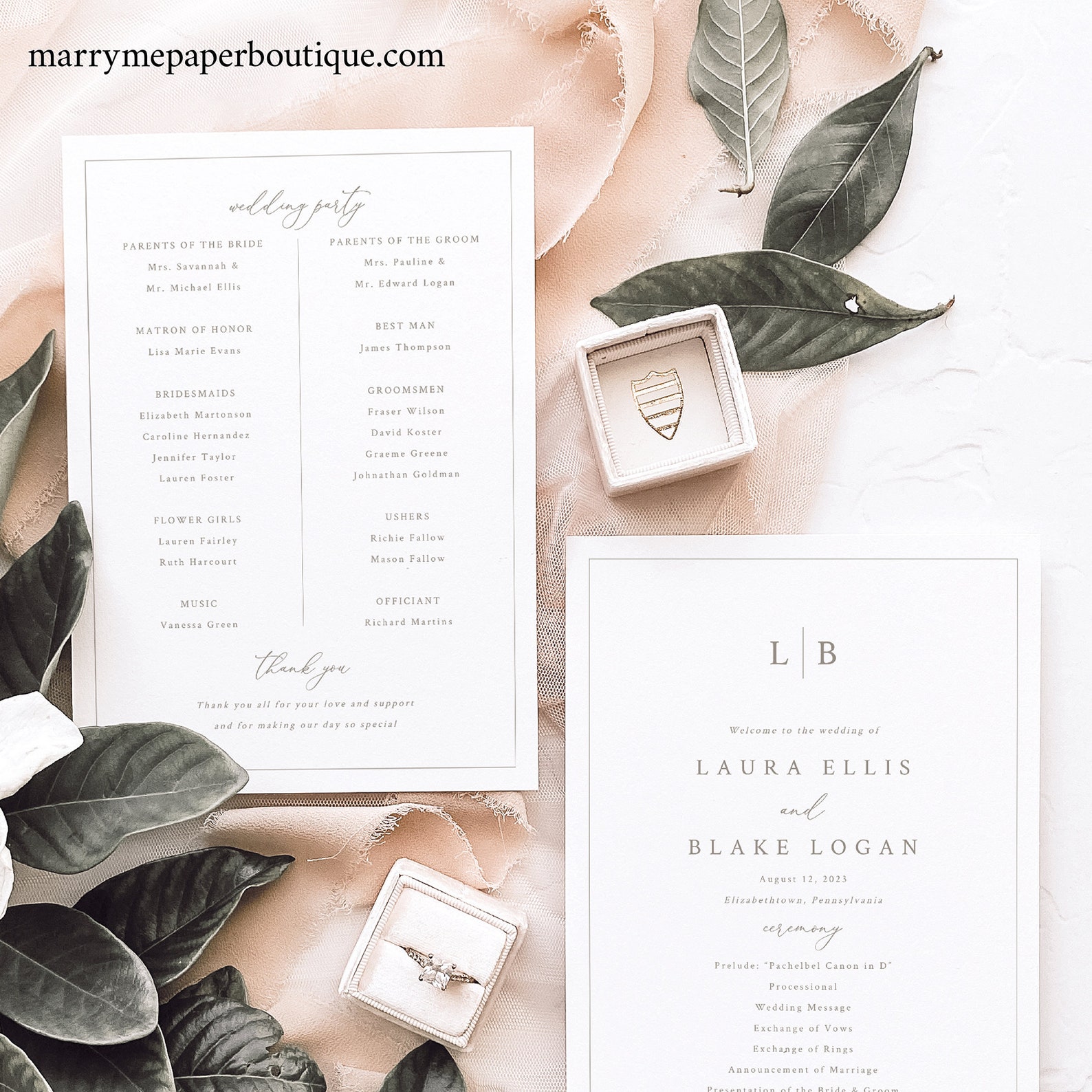 Wedding Program Template, Monogram & Border, Elegant Wedding Ceremony ...