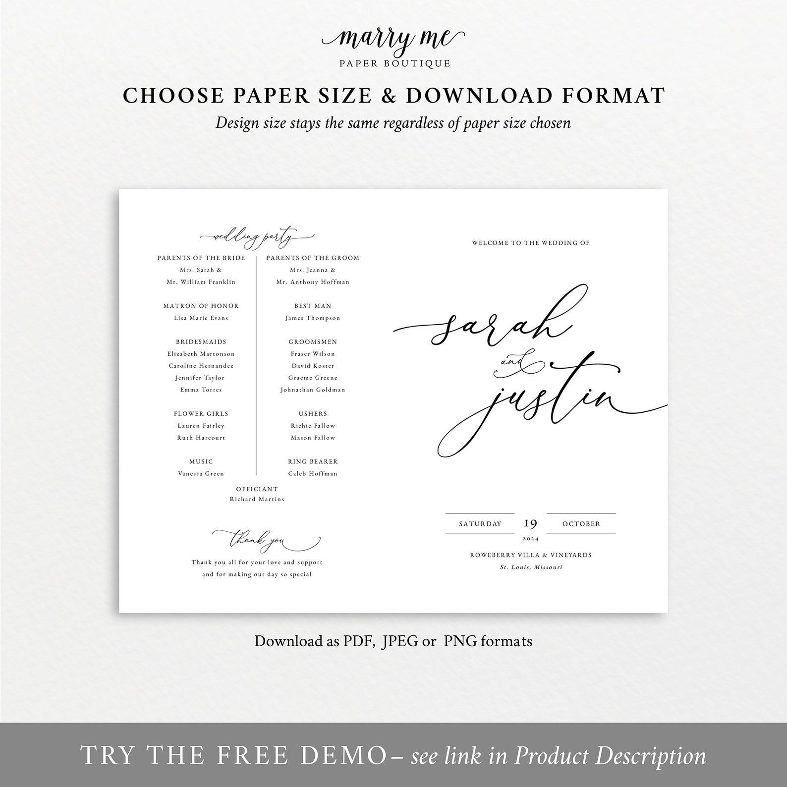 Classic Wedding Program Template Folded Elegant Program - Etsy