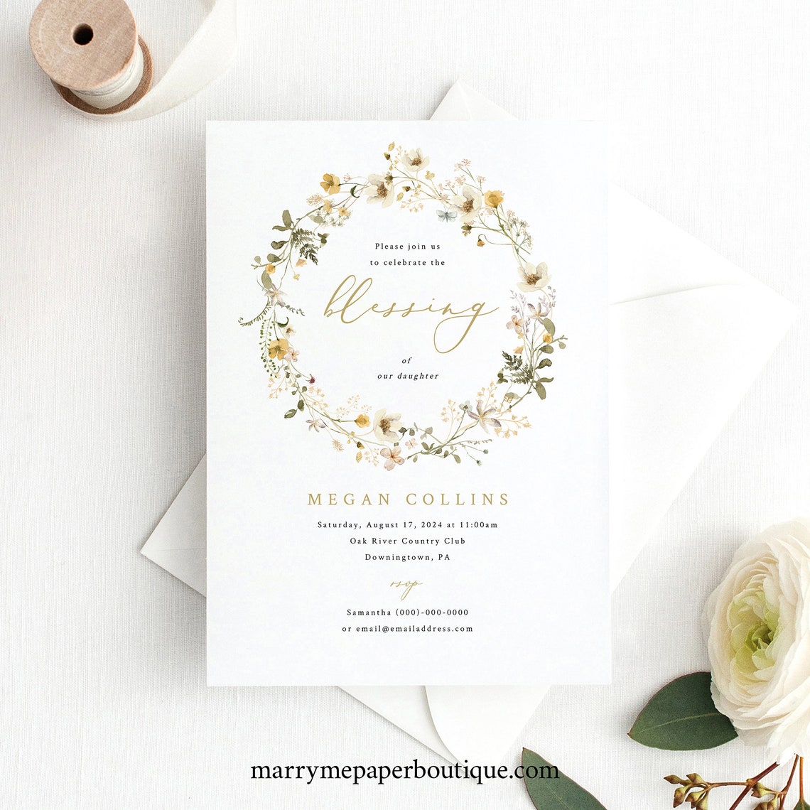 Blessing Ceremony Invitation Template Delicate Yellow Floral - Etsy