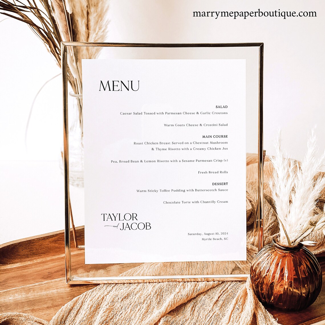 Wedding Menu Sign Template Modern & Classic Wedding Table - Etsy