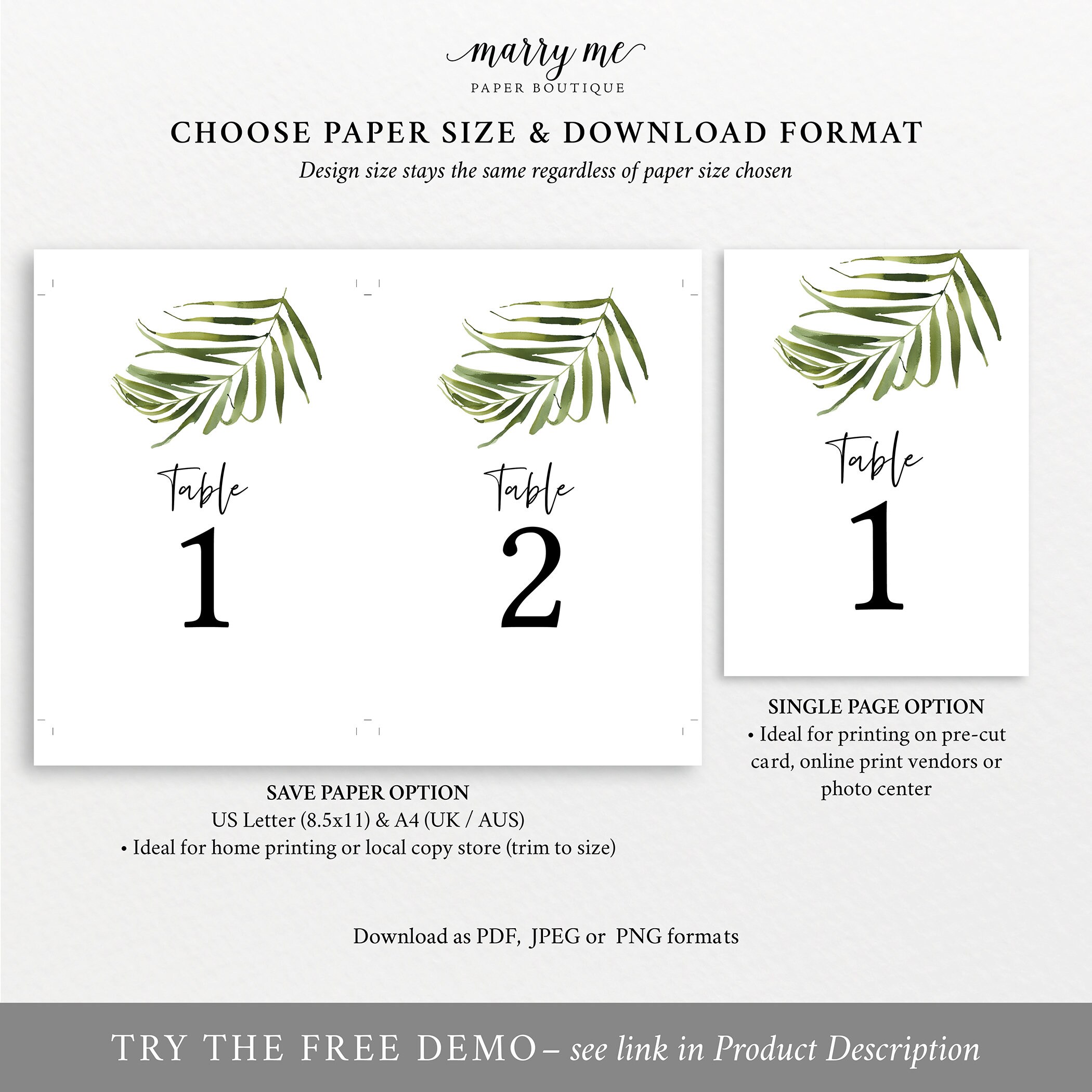 Tropical Table Number Template Greenery Beach Wedding Table | Etsy
