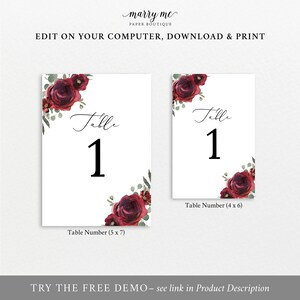 Table Number Sign Template, Elegant Burgundy Floral, Hexagonal, Wedding ...