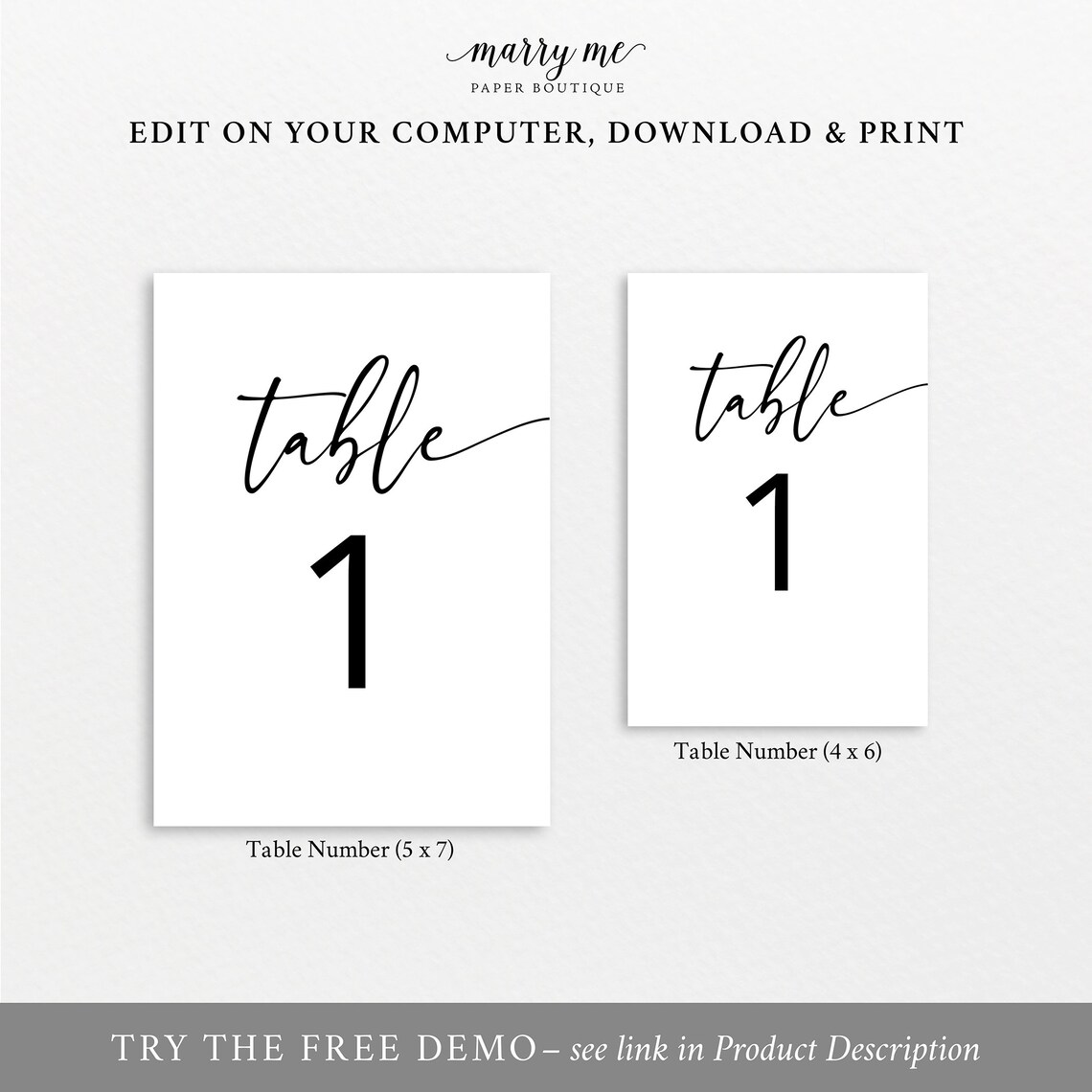 Table Number Sign Template Modern Calligraphy Instant | Etsy