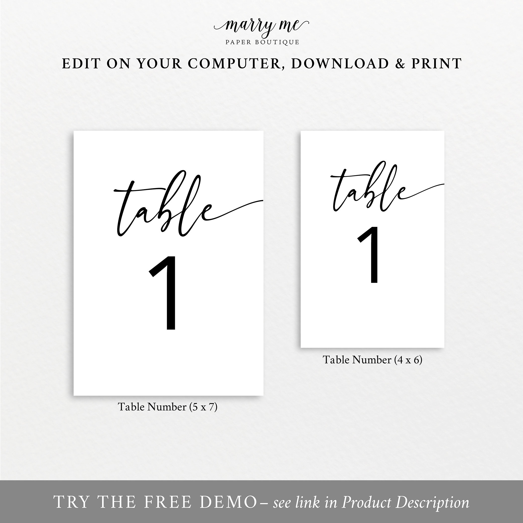 Table Number Sign Template Modern Calligraphy Instant | Etsy UK