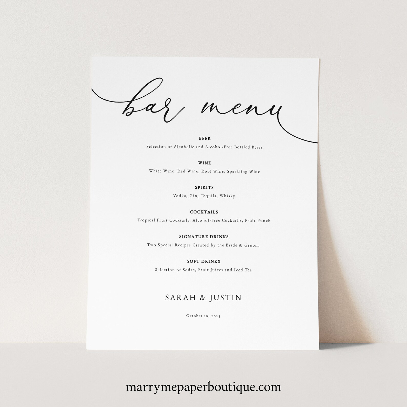 Classic Bar Menu Template Elegant Wedding Drinks Menu - Etsy