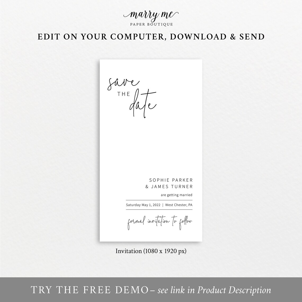 Save the Date Text Invitation Template Minimalist Elegant | Etsy