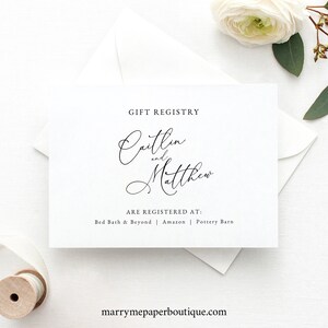 Registry Card Template Elegant Wedding Calligraphy Wedding - Etsy