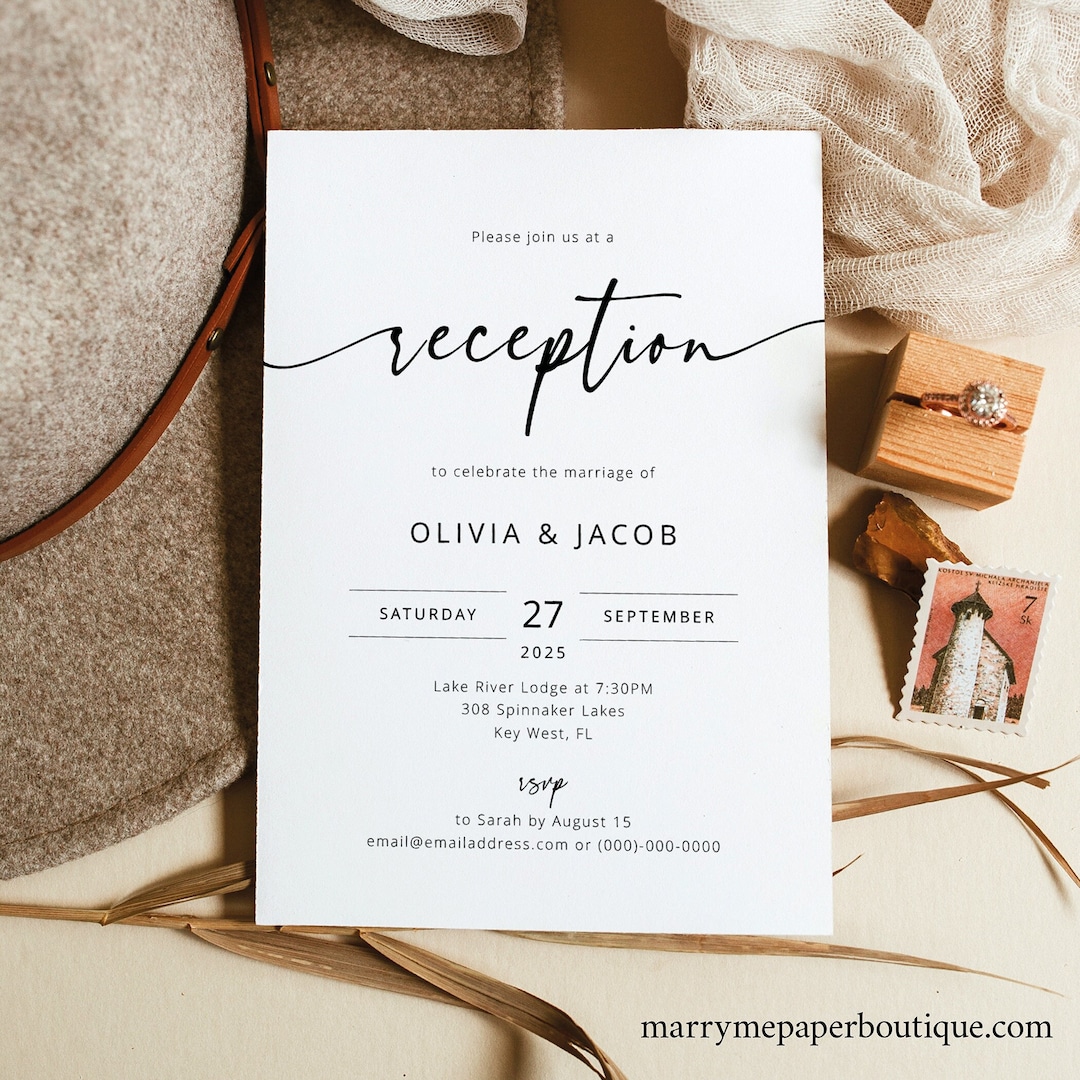 Reception Invitation Template, Modern Calligraphy, Editable, Wedding ...