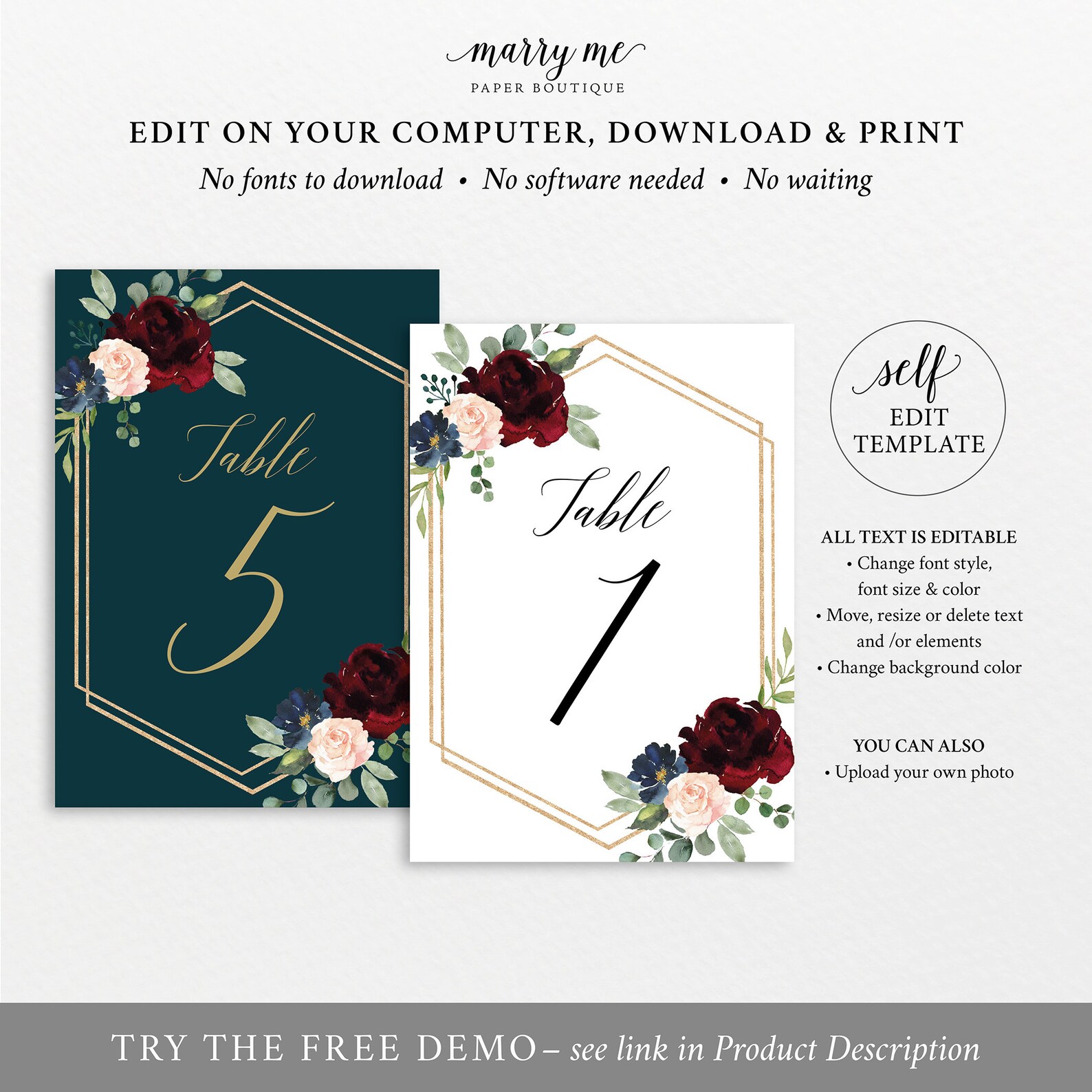 Table Number Sign Template Demo Available Templett | Etsy