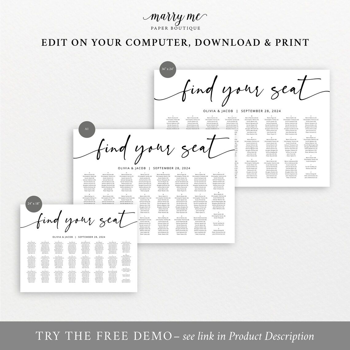 Seating Chart Template Modern Calligraphy Editable Seating - Etsy