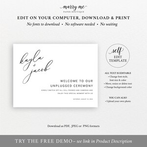 Unplugged Ceremony Sign Template, Modern Elegance, Editable Unplugged ...