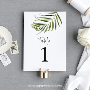 Tropical Table Number Template, Greenery, Beach Wedding Table Number ...