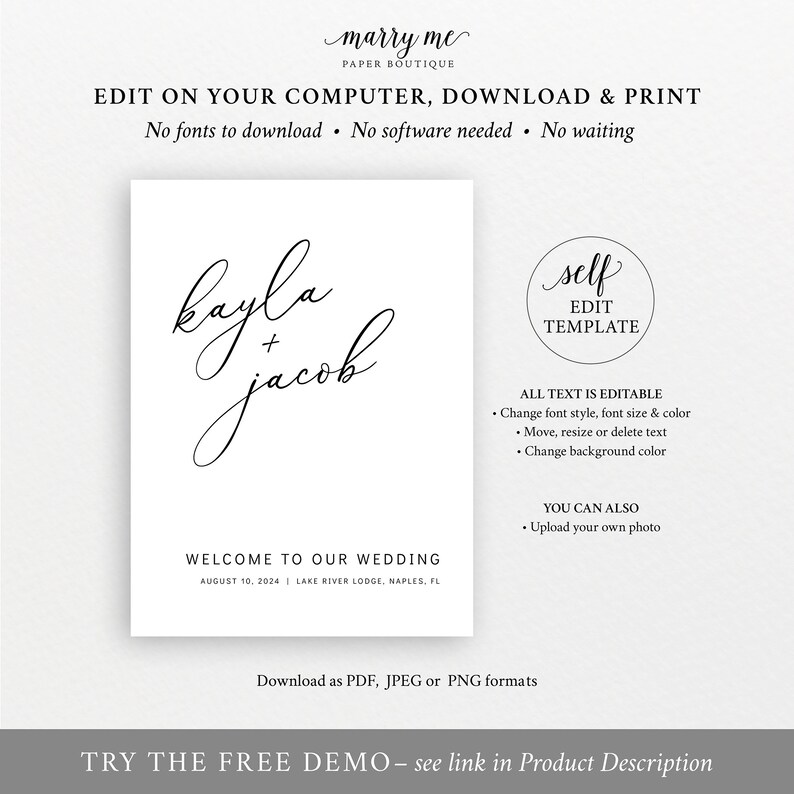 Wedding Welcome Sign Template Modern Elegance Vertical | Etsy
