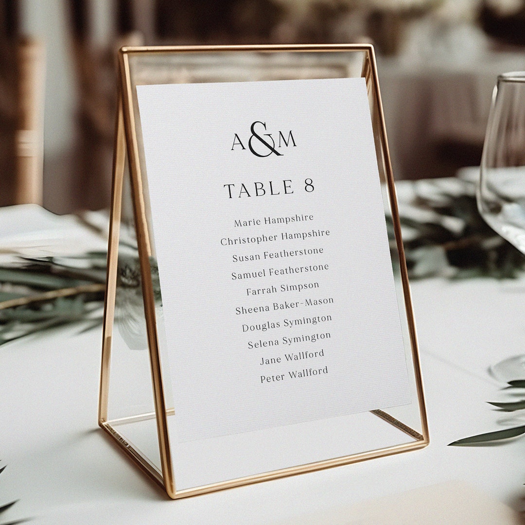 Small Wedding Seating Sign Template, Modern Monogram, Small Seating ...