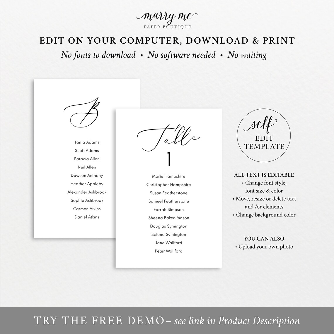 Seating Chart Cards Template Elegant Script Editable & - Etsy