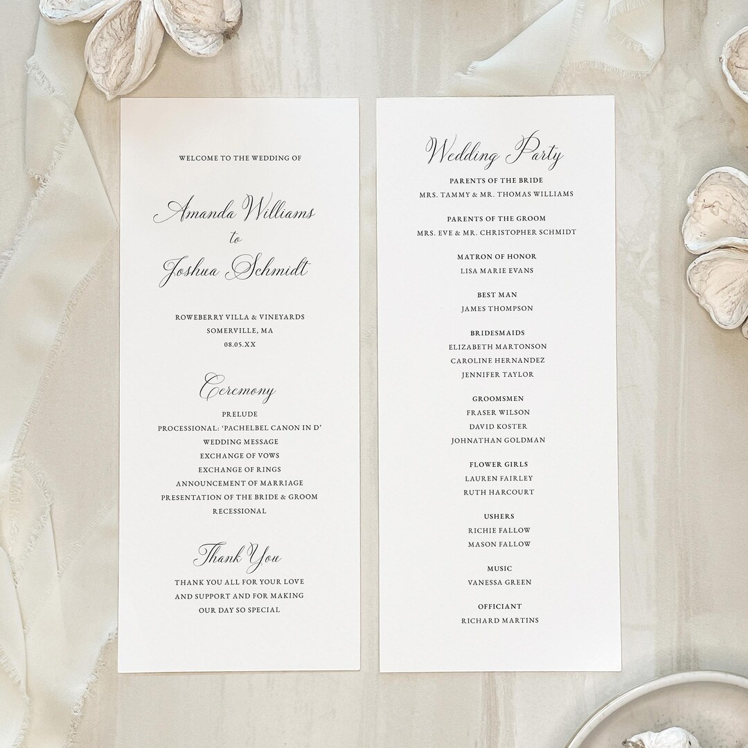 Wedding Program, Traditional Calligraphy, Printed & Shipped, USA Only ...