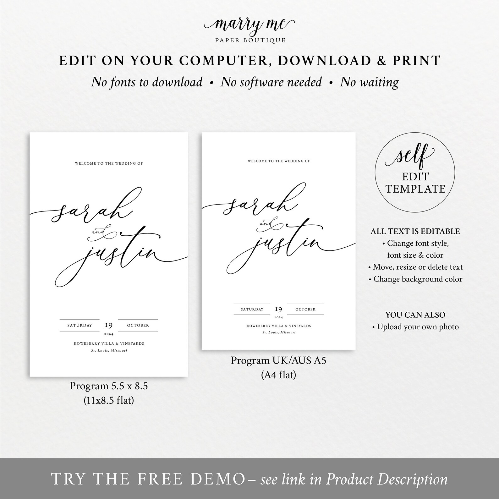 Classic Wedding Program Template Folded Elegant Program - Etsy