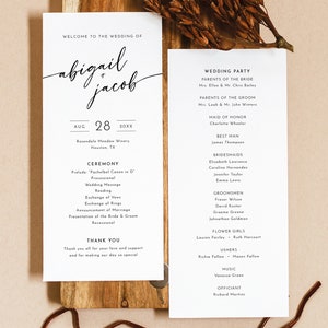 Wedding Program Template, Minimalist Calligraphy, Editable, 4x9, Modern Wedding Ceremony Program ...