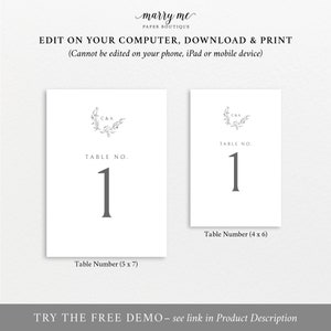 Table Number Template, Instant Download, Try Before Purchase, Elegant ...