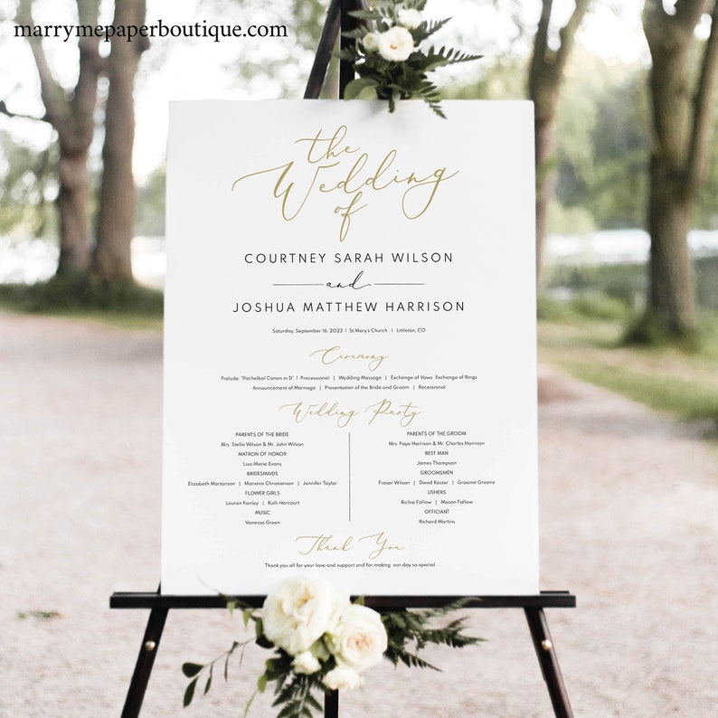 Wedding Program Sign Template Elegant Gold Demo Available - Etsy