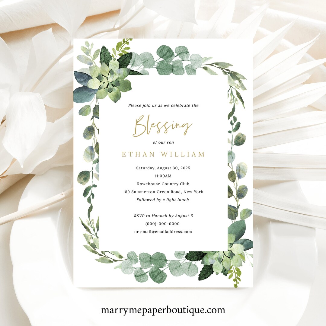 Child Blessing Ceremony Invitation Template, Lush Greenery, Editable ...