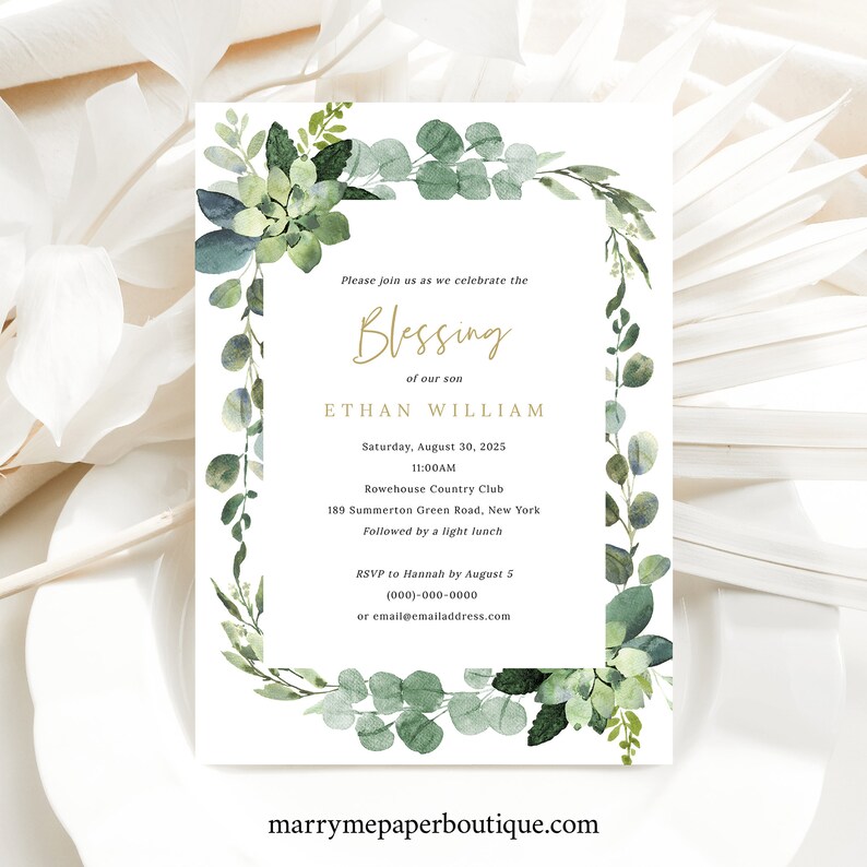 Child Blessing Ceremony Invitation Template Lush Greenery - Etsy