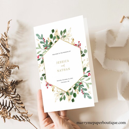 Winter Wedding Program Template Folded Program Printable - Etsy