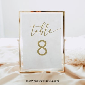 Table Number Sign Template, Gold, Modern Script, Modern Table Number ...