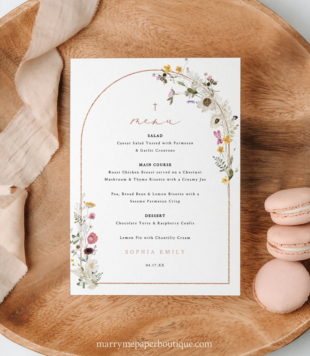 Wildflower Baptism Menu Template, Rustic Wildflower Arch, Editable ...