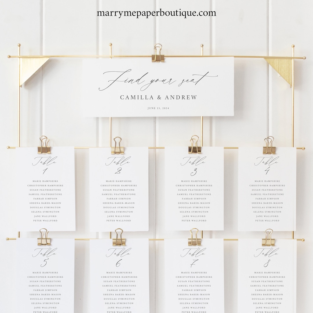 Seating Plan Cards Template, Modern Stylish Script, Seating Chart Cards ...