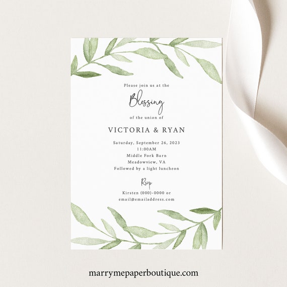 Marriage Blessing Ceremony Invitation Template Greenery | Etsy
