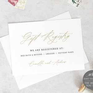 Gift Registry Card Template Stylish Gold Script Demo | Etsy