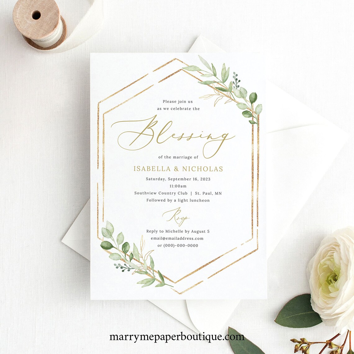 Marriage Blessing Ceremony Invitation Template Greenery Etsy