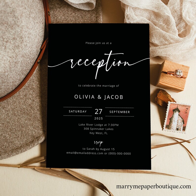 Reception Invitation Template Modern Script Black Editable - Etsy