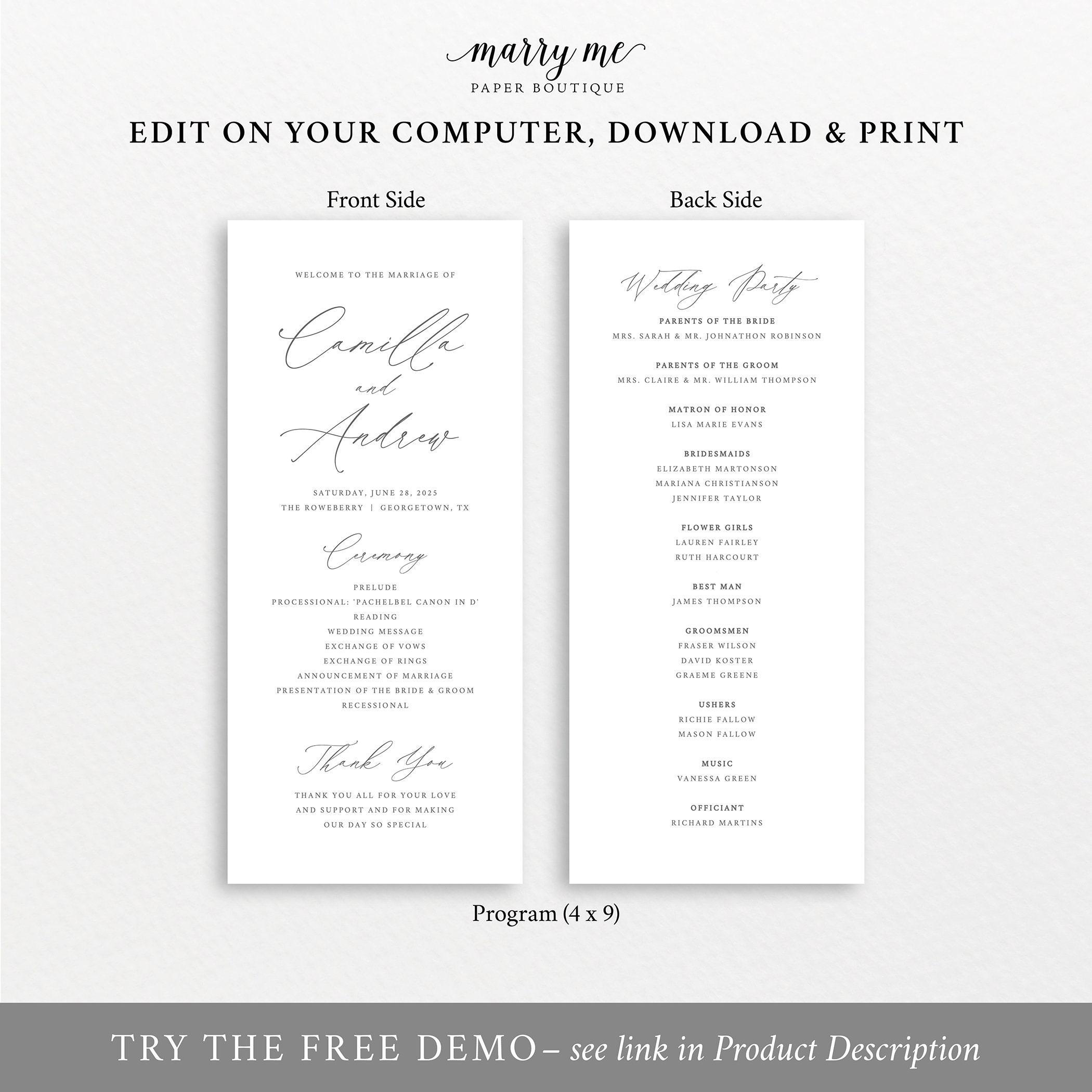 Wedding Ceremony Program Template Stylish Script Editable - Etsy