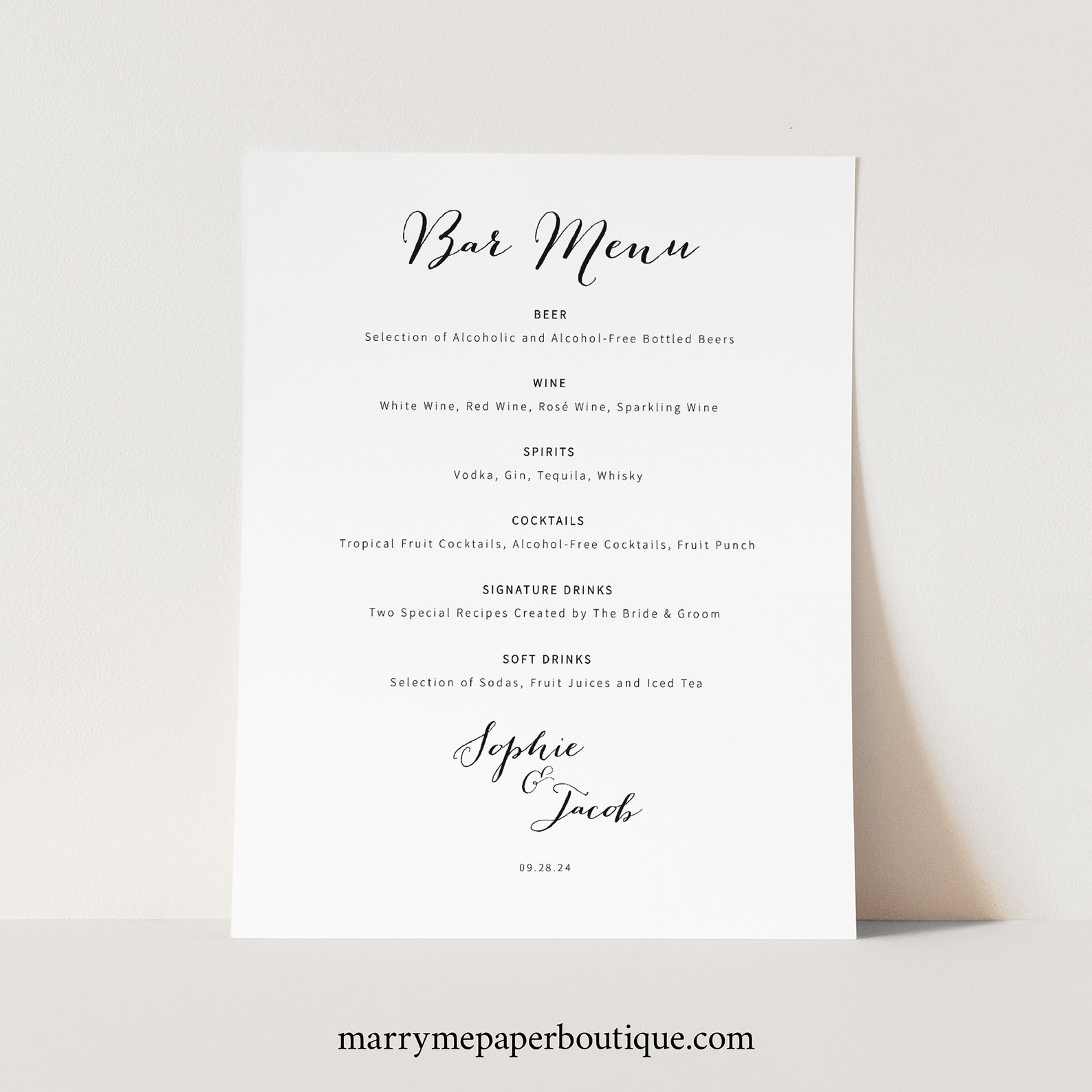 Wedding Bar Menu Template Modern Wedding Calligraphy | Etsy